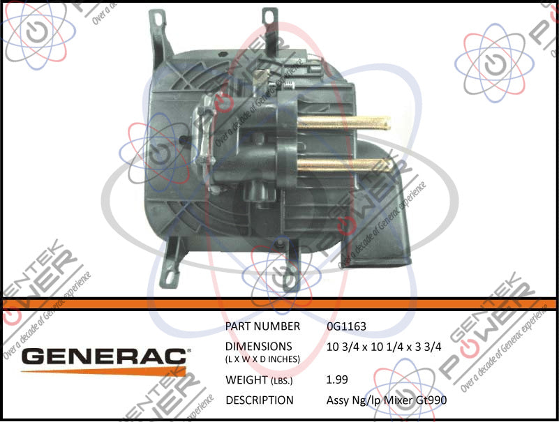 Generac 0G1163 Mixer Assembly For 5200 Series Air Cooled – Gentek Power ...
