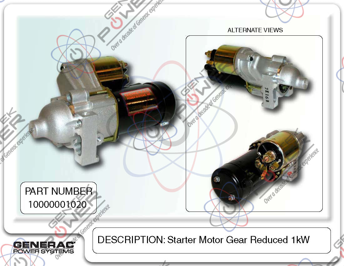 Generac 10000001020 Gear Reduced Starter For Newer Model Air Cooled ...